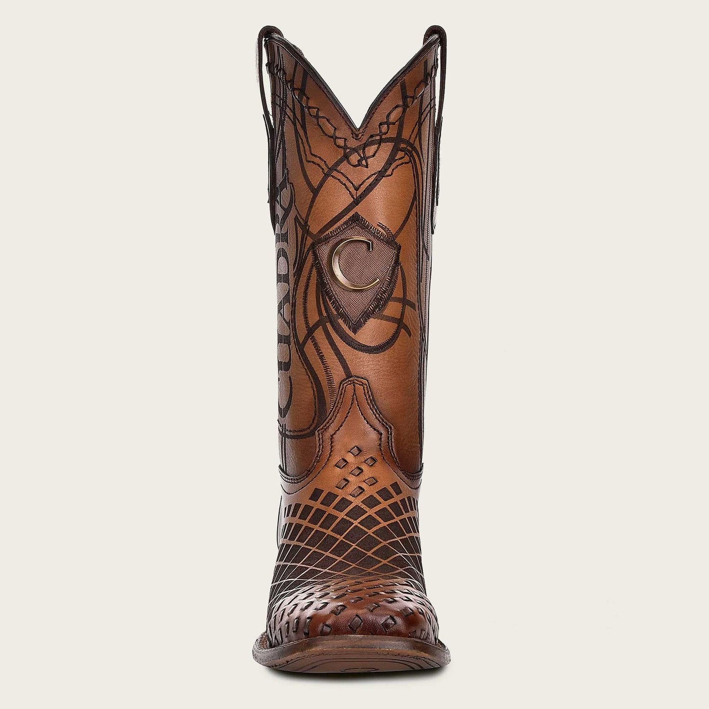 Engraved honey leather western boots – El Mercadito Boots